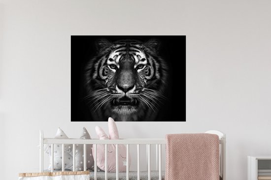 Muurstickers - Sticker Folie - Tijger - Dieren - Zwart - Wit - Portret - Wild - 80x60... | bol