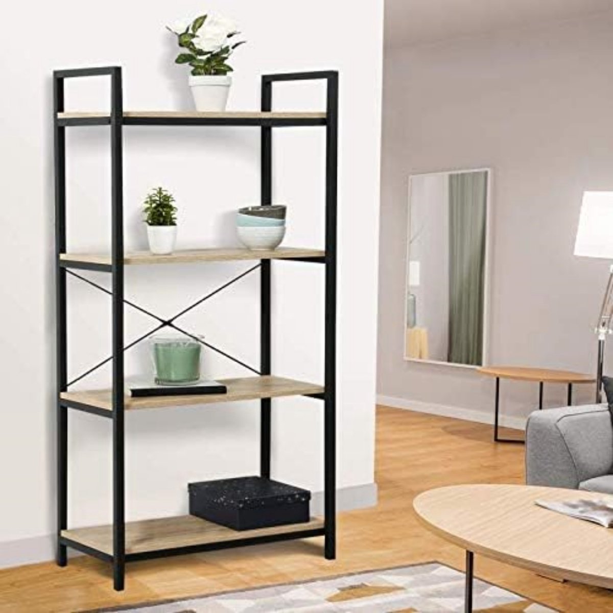 Rek met 4 etages, industrieel design, 130 cm | bol