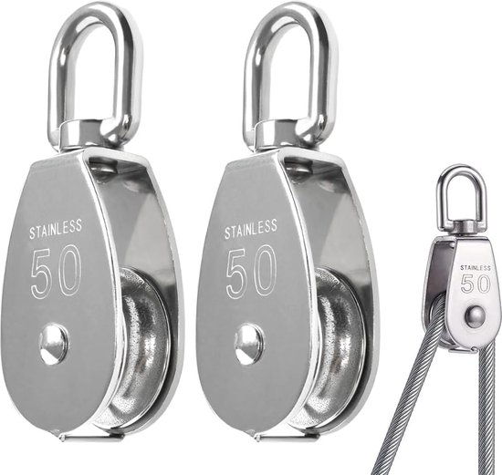 2 STKS Heavy Duty Enkele Katrol M50 Roestvrij Staal Katrol 360 Graden ...