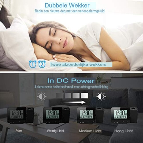 Wekkerradio met Projectie - Digitale Wekker - Digitale Klok - Zwart | bol