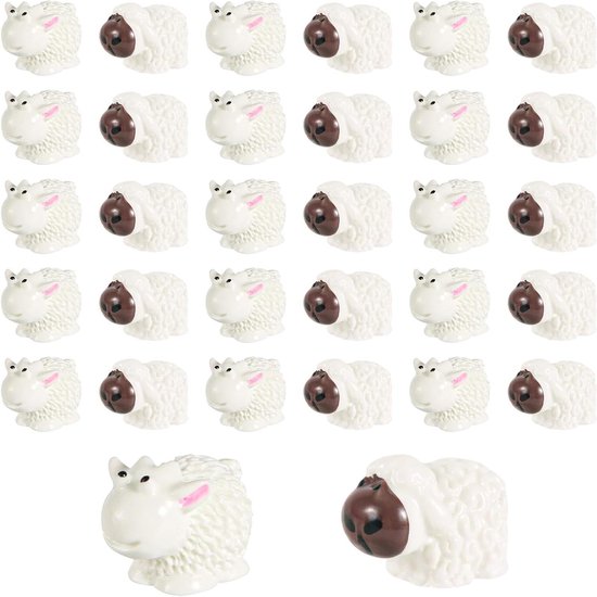 Mini Sheep Figurines White and Brown Face - Set of 30 | bol