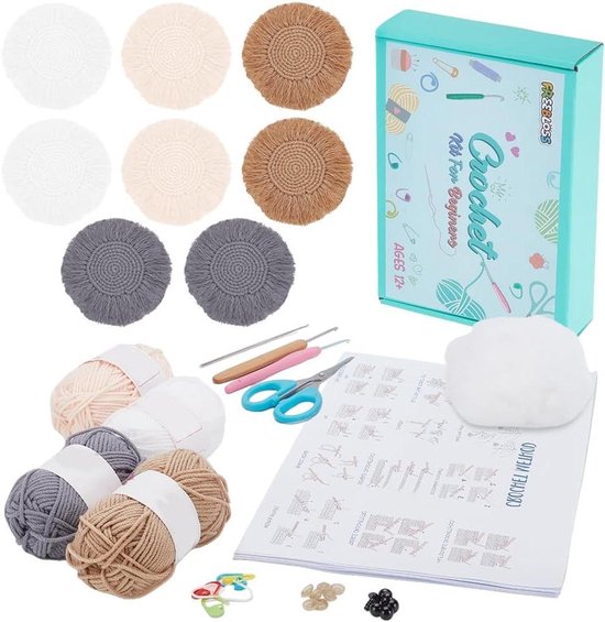 Beginners Haakset: 8-delige Set met Ronde Haak Coaster Kit voor ...