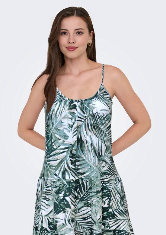 Zomerjurken dames- Korte Strandjurken Ibiza stijl | Wit Palmblad | Maat ...