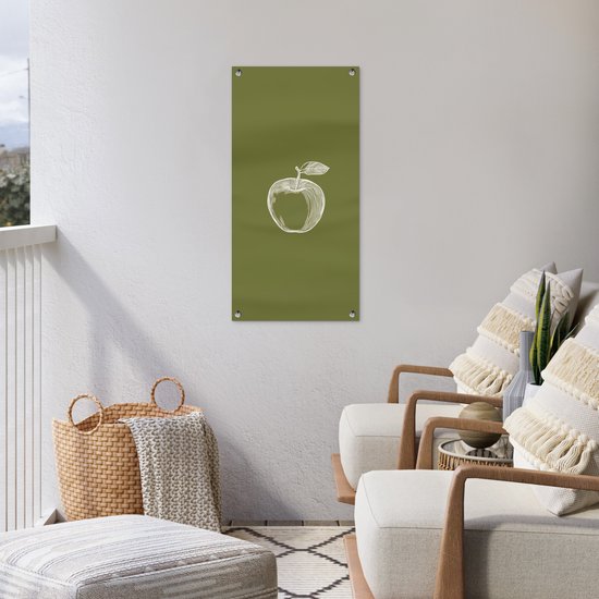 Tuinposter 40x80 cm - Tuindecoratie Lijntekening - Appel - Olijfgroen ...