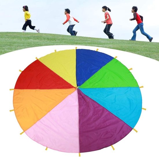 Allecto plus - Buitenspeelgoed voor kinderen - Regenboog Parachute met 16 Handvatten -... | bol