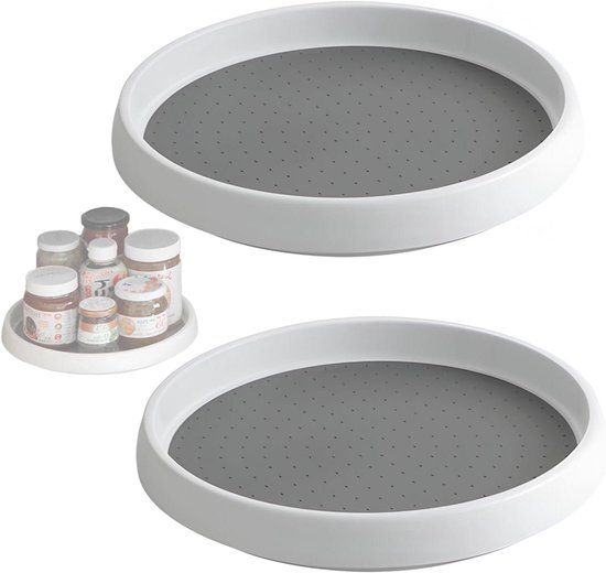 2 stuks draaiplateau 360° draaibare borden stabiel antislip rond dienblad (24,5 cm) -... | bol