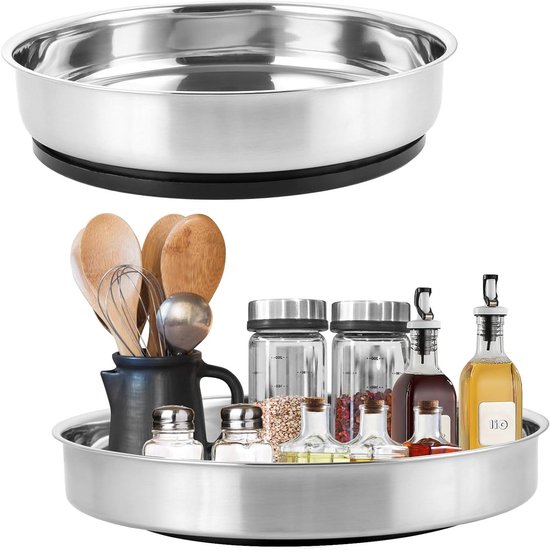 2 stuks Lazy Susan Draaiplateau 30/25 cm - Roestvrij staal - 360 graden - Kruidenrek... | bol