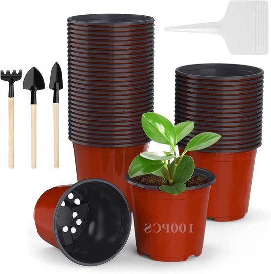 Ronde plastic bloempotten - 100 stuks van 10 cm, met afvoergaten - voor ...