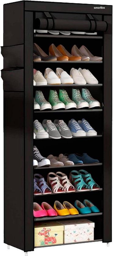 Narrow and High Fabric Shoe Rack with 9 Levels and Outer Cover Zip (58 ...