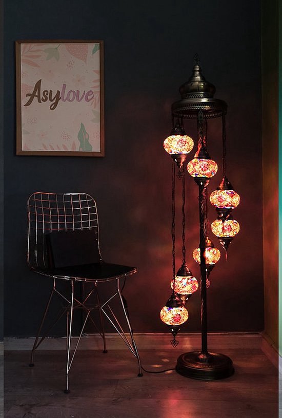 Handmade Turkse lamp - vloerlamp met 7 bollen - multicolour - unieke ...