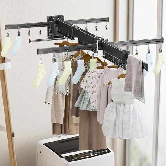 Drying Rack Wall Mounted 124 cm Extendable Aluminium Wall Dryer with 20 ...