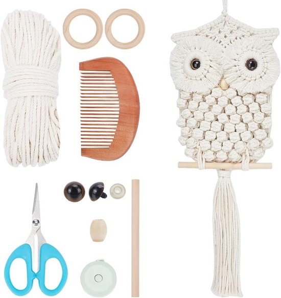 DIY macrame uil pakket voor beginners - wandhanger met macrame kwastjes ...