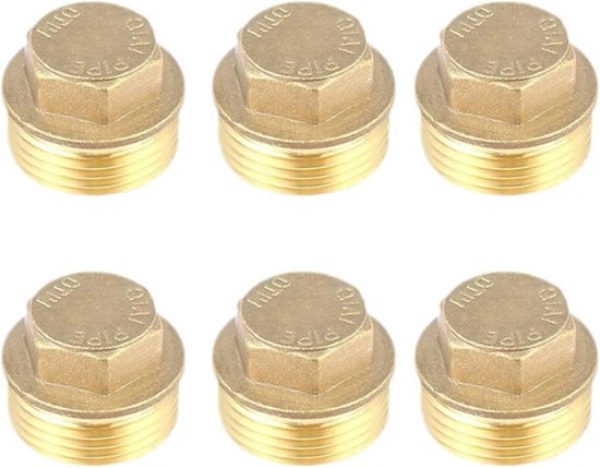 6 pcs blind plugs 1/2 inch - messing waterpijp - blind stopper - 1/2 ...