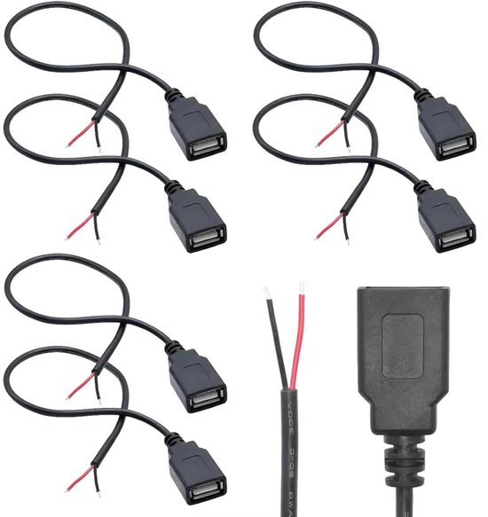 Allecto Plus - 6-delige USB-aansluiting 2-polige kabel - 30 cm - 22 AWG - 5V 3A - USB... | bol