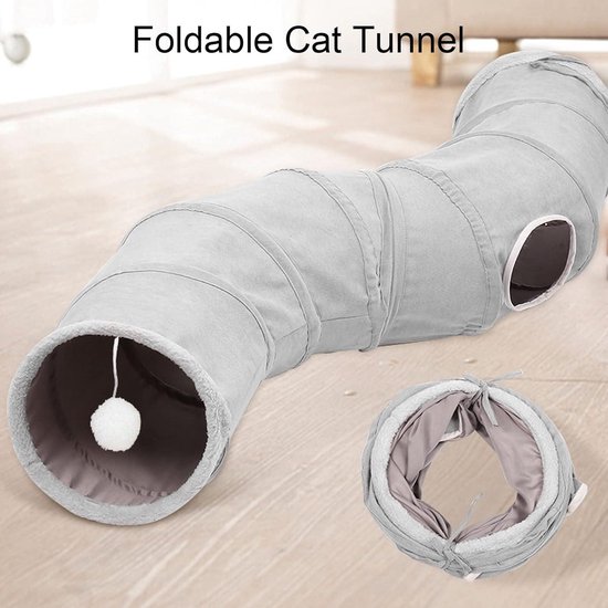 Foldable Cat Tunnel S-Shaped Cat Play Tube with Hanging Ball for ...