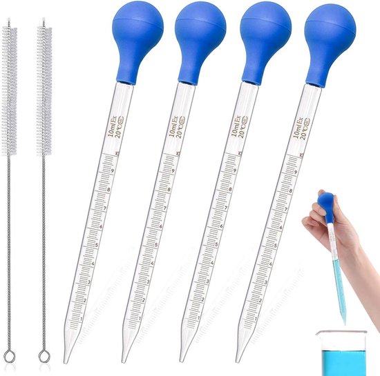 4 stuks glazen pipetten - pipet 10 ml glas met 2 stuks borstelpipetten ...