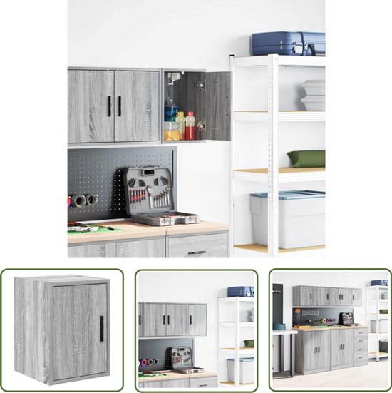 vidaXL Wandkast - Garage Kast - Garage wandkast bewerkt hout grijs ...