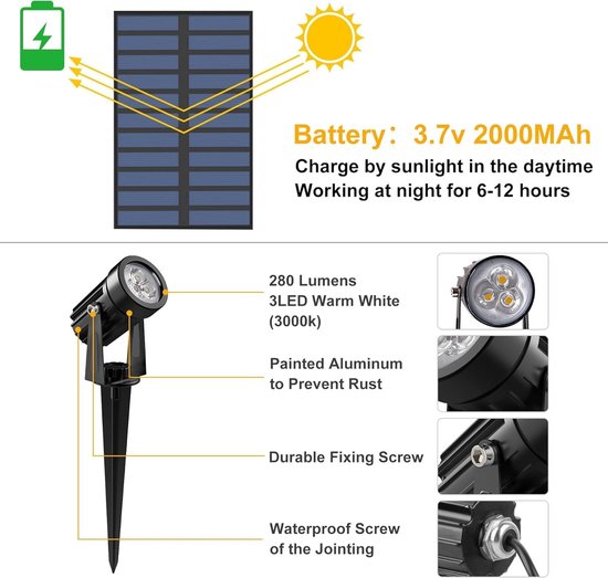 RFWR® Tuinverlichting op zonne-energie LED met IP65 bescherming ...