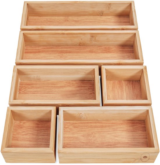DeinKaufladen.com Set van 6 opbergdozen houten organizer – praktische ...