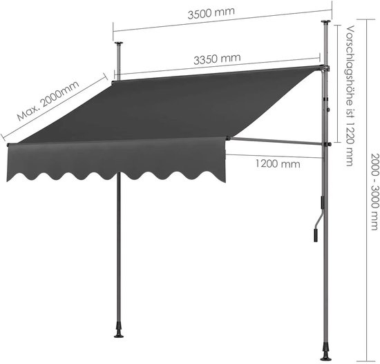 Klemluifel - Zonneluifel - Balkonluifel - Terras-luifel - 350x120 cm ...