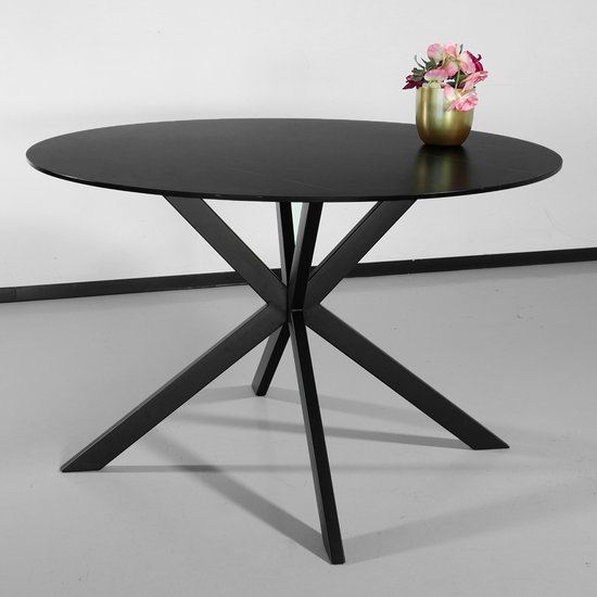 Table à manger ronde 120cm Jenna aspect marbre table ronde noire | bol