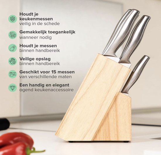 Houten Messenblok Zonder Messen Rubberhout - Messenhouder Hout | bol