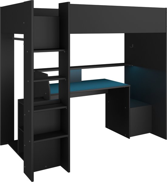 Parisot Gaming hoogslaper LevelUp - Bed met bureau - Zwart - 90x200 cm ...