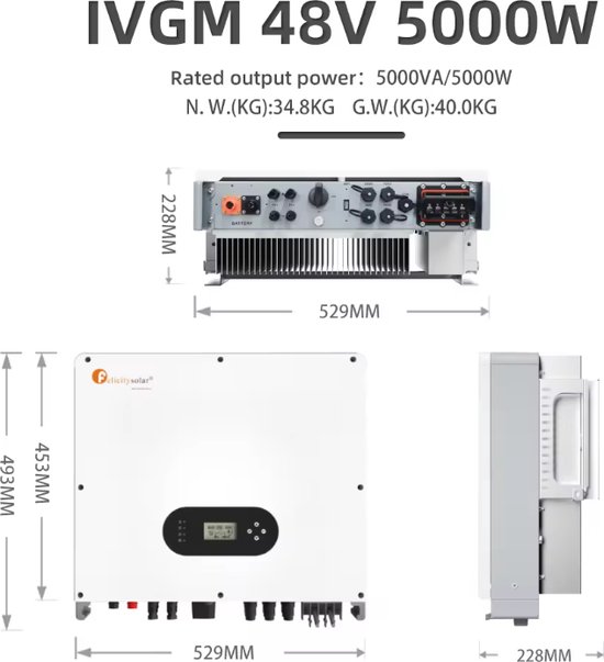 Felicity Solar - IVGM5048-LS - 48V - 5KW - Single Phase - Hybrid ...