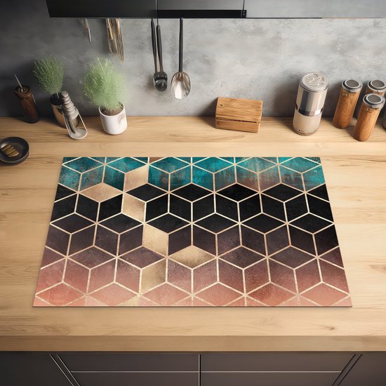 KitchenYeah® Inductie beschermer 74x48 cm - Abstract - Kubus - Goud ...