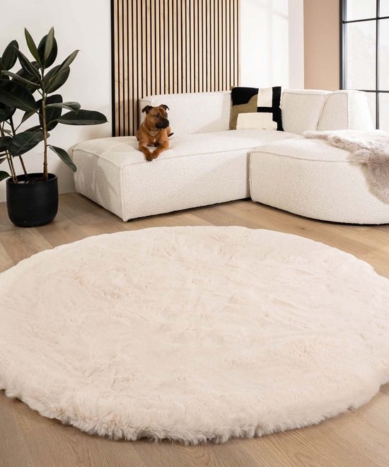 Fluffy vloerkleed rond - Comfy Deluxe crème 230 cm rond | bol