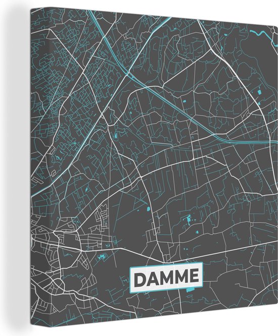 Canvas Schilderij België – Damme – Stadskaart – Kaart – Blauw ...