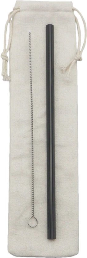 Zwart Roestvrij stalen rietje met etui / zakje, incl schoonmaakborstel ...