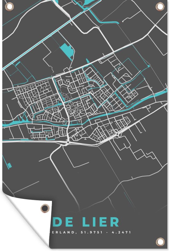 Muurdecoratie De Lier - Stadskaart - Kaart - Blauw - Plattegrond ...