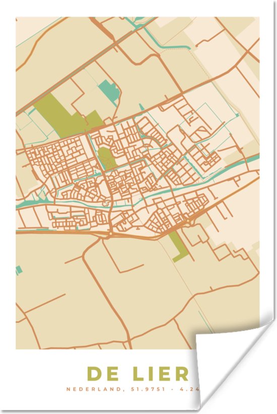 Poster De Lier - Stadskaart - Kaart - Vintage - Plattegrond - 80x120 cm ...