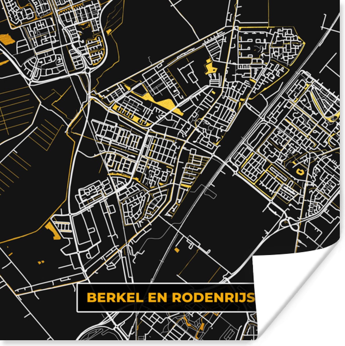 Poster Berkel en Rodenrijs - Black and Gold - Stadskaart - Plattegrond ...
