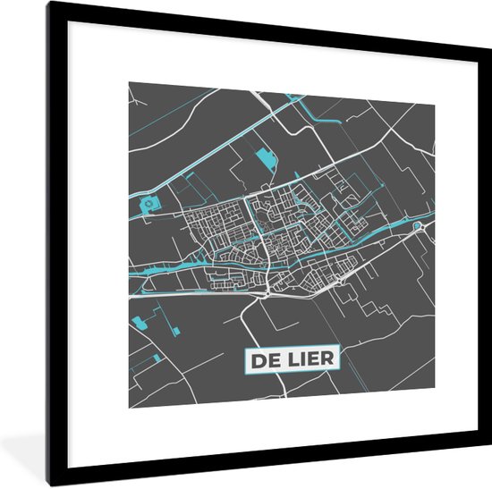 Fotolijst incl. Poster - De Lier - Stadskaart - Kaart - Blauw ...