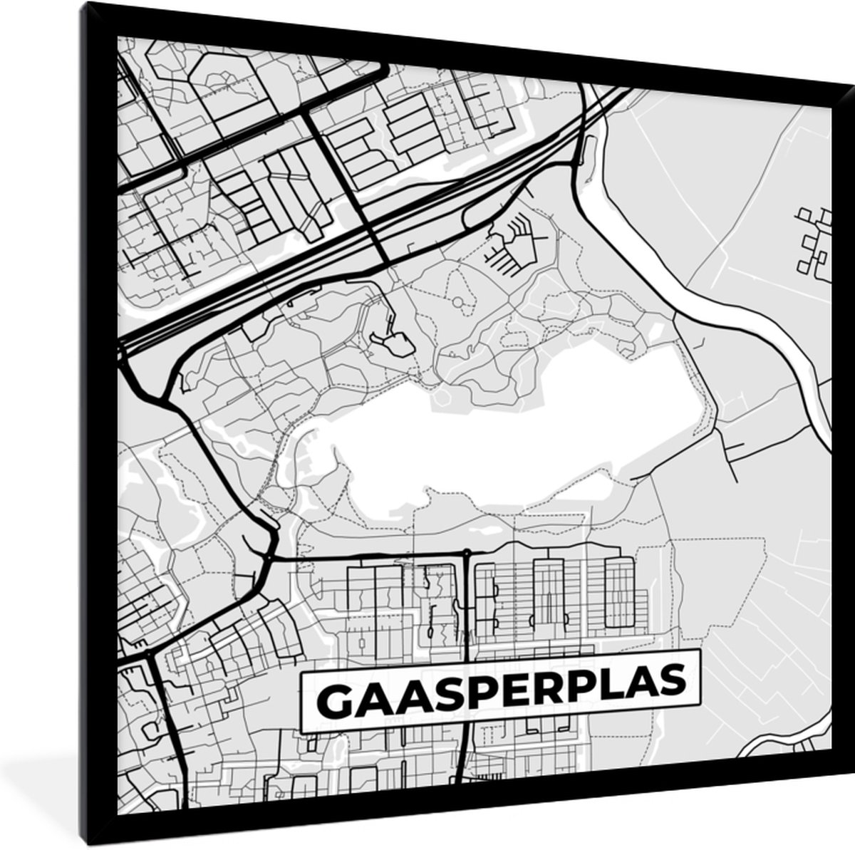 Fotolijst incl. Poster - Kaart - Gaasperplas - Amsterdam - Plattegrond ...