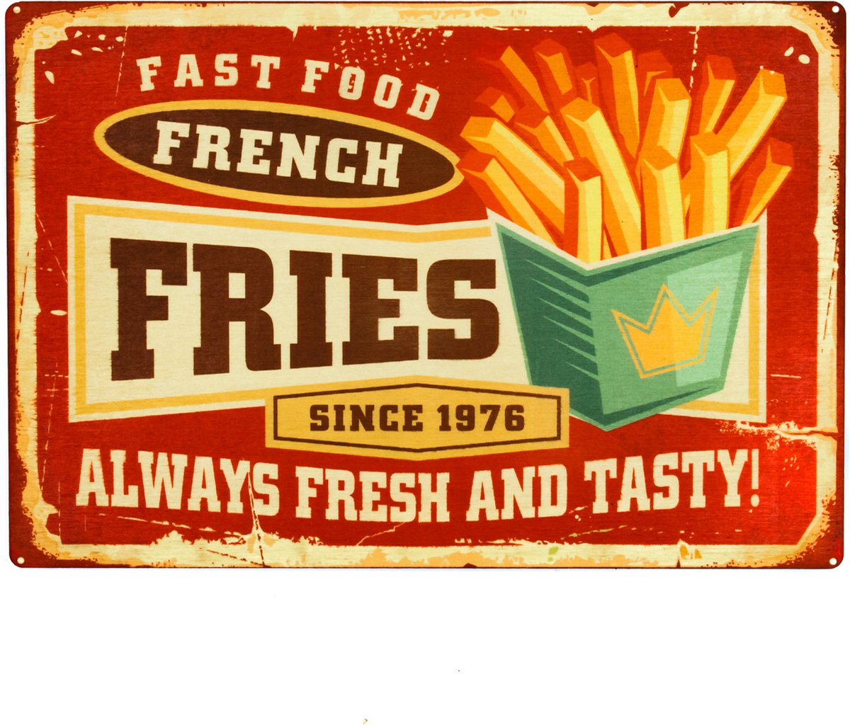 Spreukbord - Fries Frieten - Frituur - Hout - Vintage - Retro - Bord ...