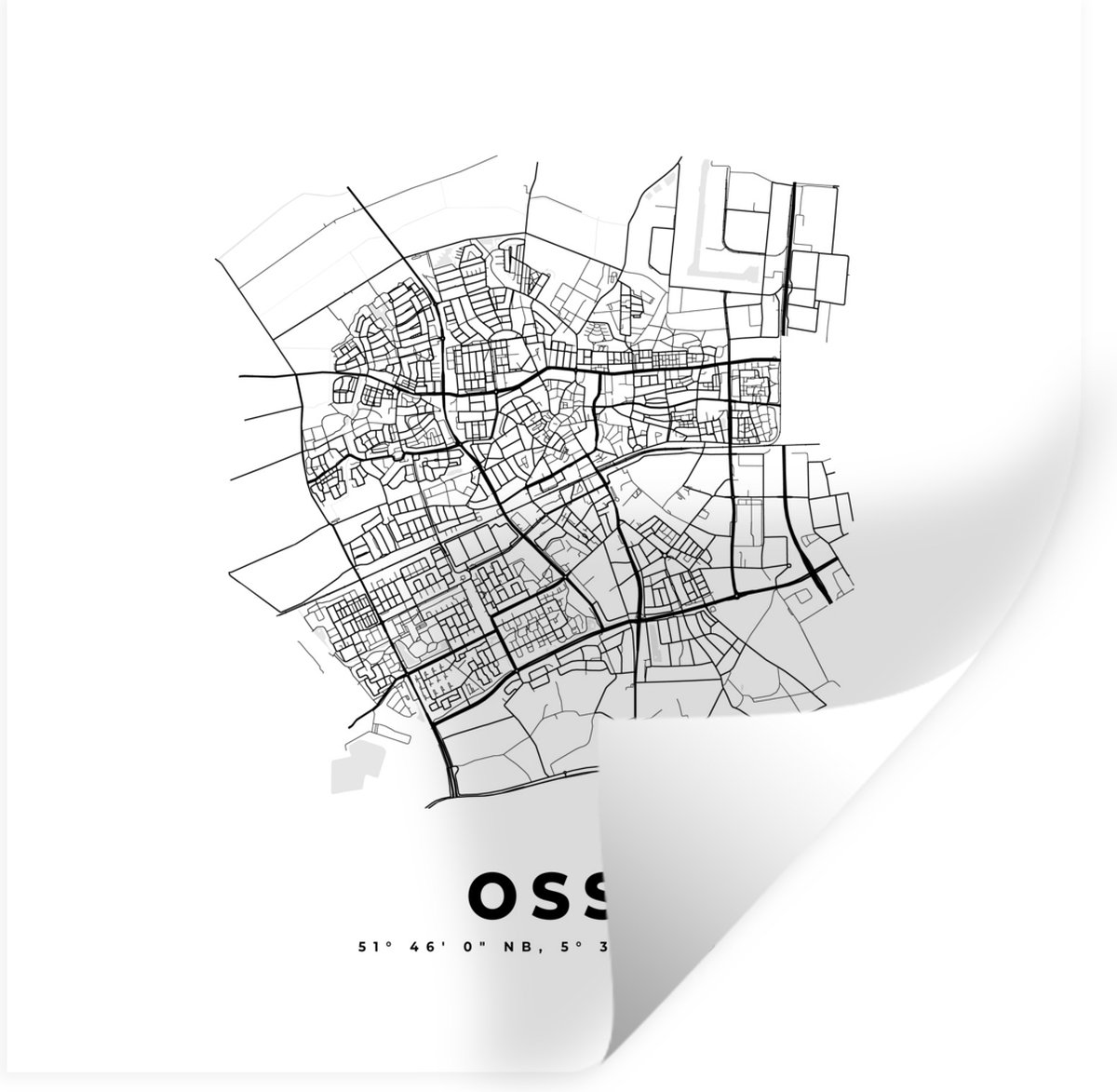 Stickers muraux - Carte - Oss - Zwart Wit - Plan de la ville - Carte ...