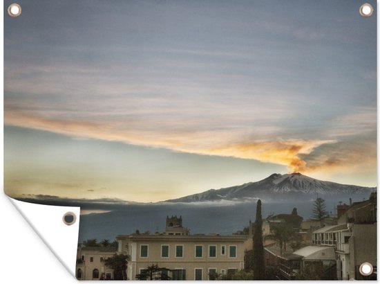 Poster de jardin Vue sur l'Etna depuis la ville de Taormina en Italie ...