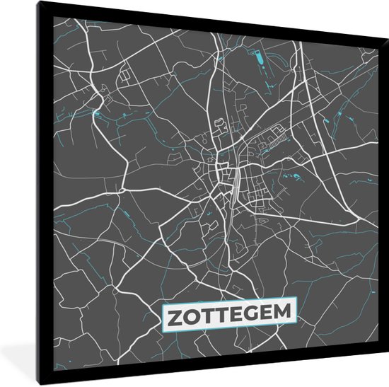 Fotolijst incl. Poster - België – Zottegem – Stadskaart – Kaart – Blauw ...