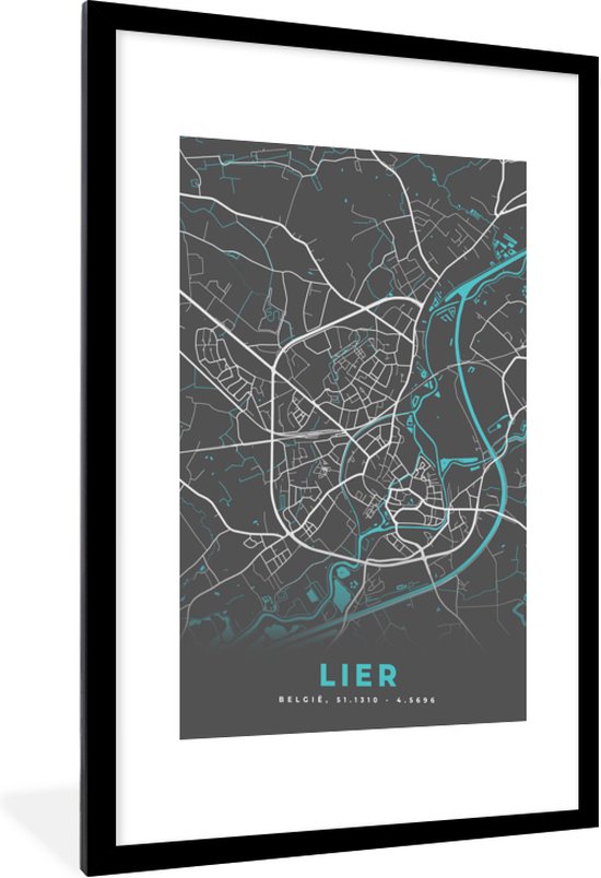Fotolijst incl. Poster - Plattegrond – Lier – Blauw – Stadskaart ...