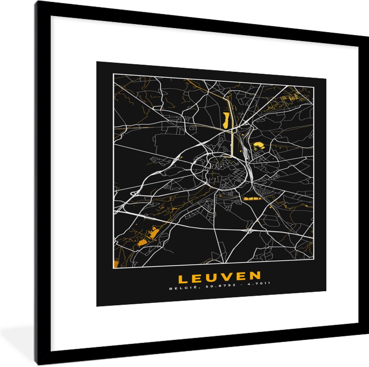 Fotolijst incl. Poster - Stadskaart - Leuven - Kaart - Goud ...