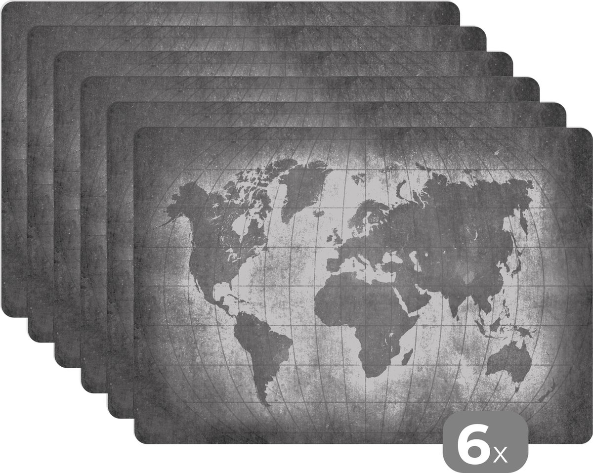 Placemat - Wereldkaart Perkament - zwart wit - 45x30 cm - 6 stuks ... Placemat - Wereldkaart Perkament - zwart wit - 45x30 cm - 6 stuks ...