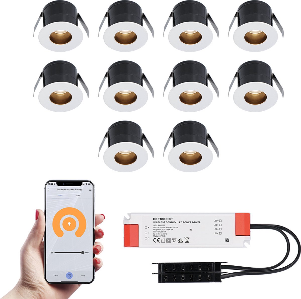 10x Olivia witte Smart LED Inbouwspots complete set - Wifi & Bluetooth ...