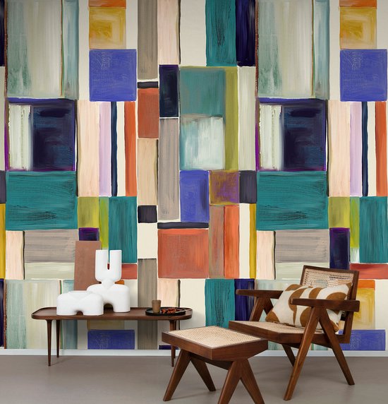 Retro Behang Color Blocks - Rol / Multi | bol.com