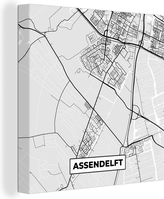 Canvas Schilderij Plattegrond - Assendelft - Stadskaart - Kaart - 50x50 ...