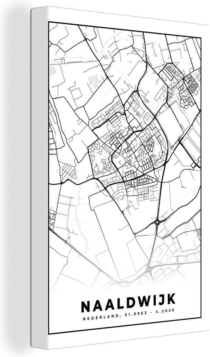 Canvas Schilderij Naaldwijk - Stadskaart - Zwart Wit - Plattegrond ...