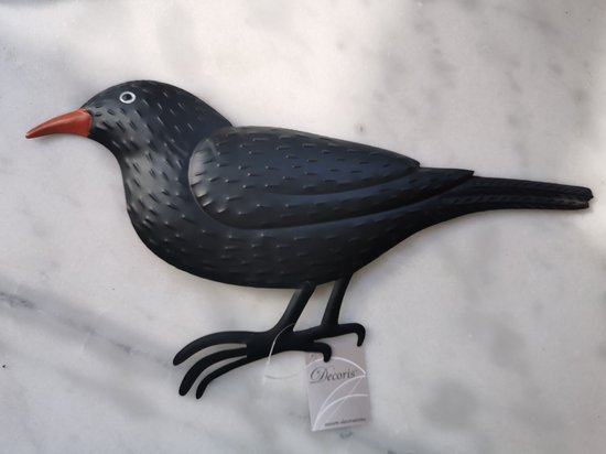 Zwarte raaf in metaal met handige ophanglus om je terras of balkon op ...