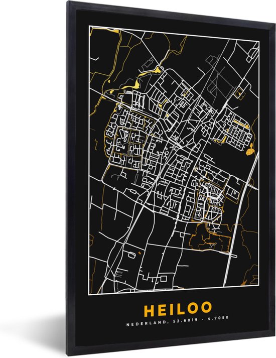 Fotolijst incl. Poster - Heiloo - Black and Gold - Stadskaart - Kaart ...